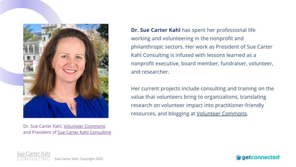 Volunteer Engagement Webinar with Dr. Sue Carter Kahl